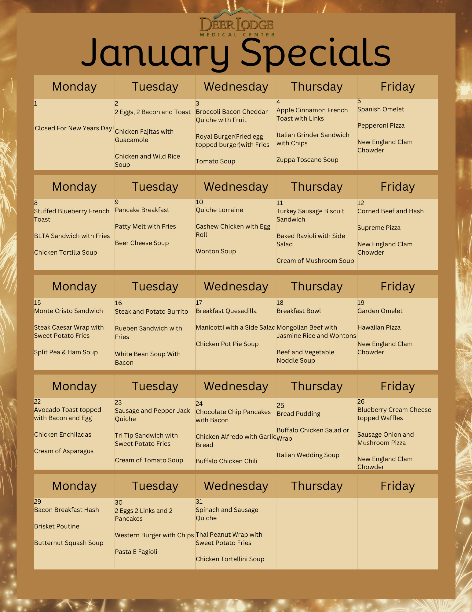 Cafe Menu | Deer Lodge Medical Center